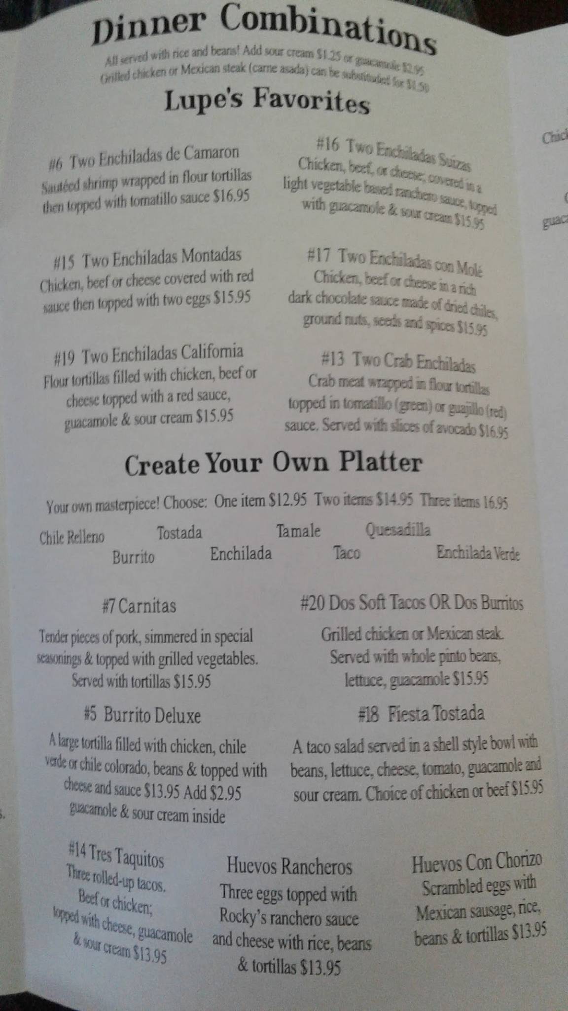 Menu at Casa Lupe restaurant, Sunnyvale
