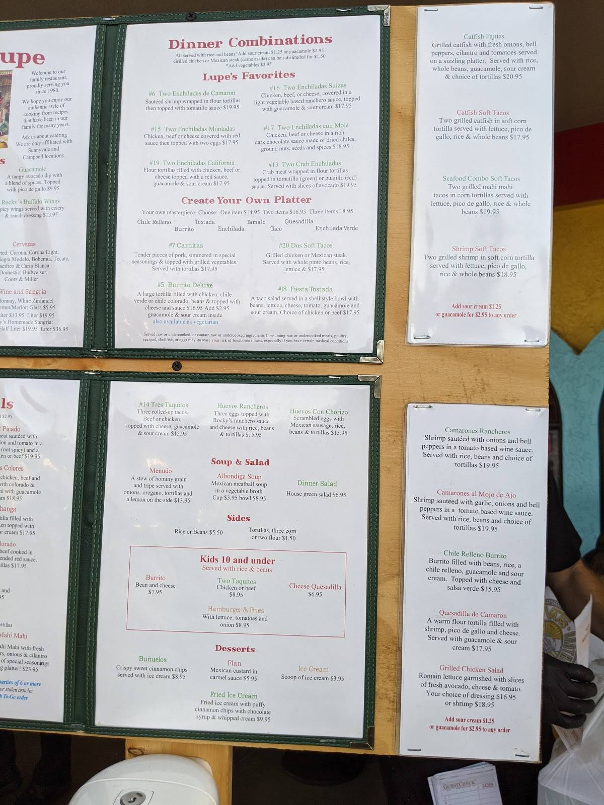Menu at Casa Lupe restaurant, Sunnyvale