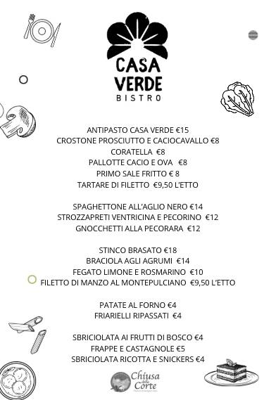 Menu da Casa Verde ristorante, Aielli