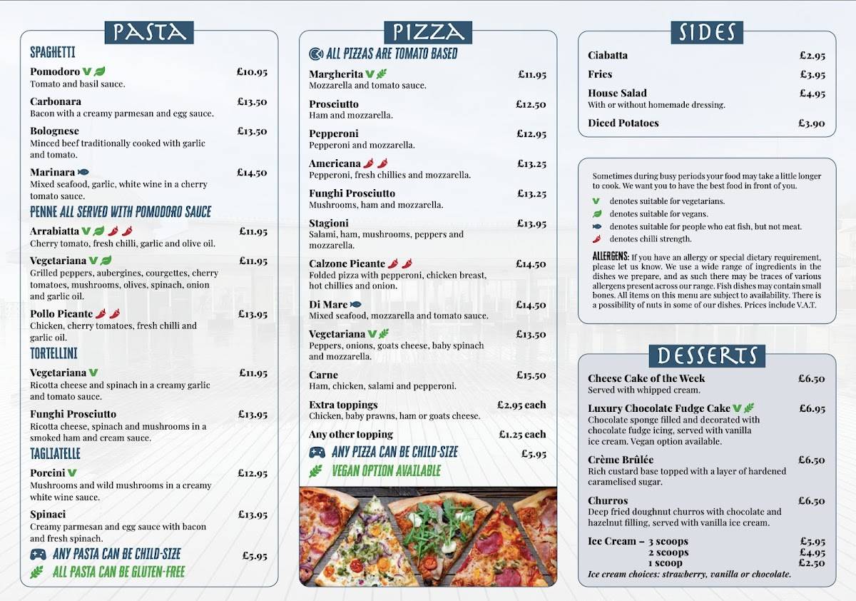 Menu at Casa de Pier restaurant, Hastings