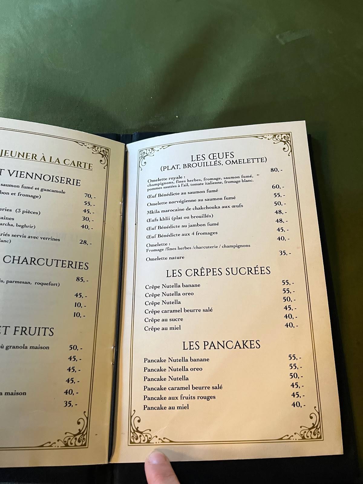 Menu au Le Marly restaurant, Casablanca, Angle Bd Moulay Rachid