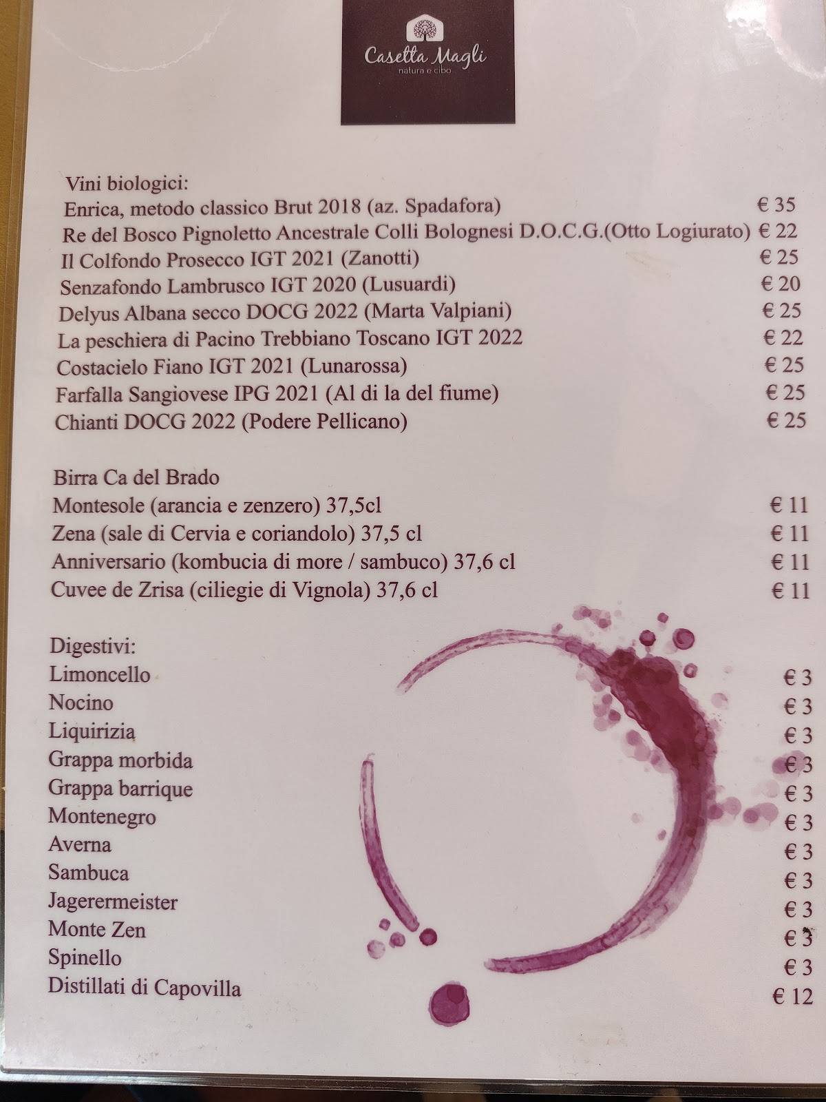 Menu da Casetta Magli ristorante, Pianoro, Via Gorgognano, 9