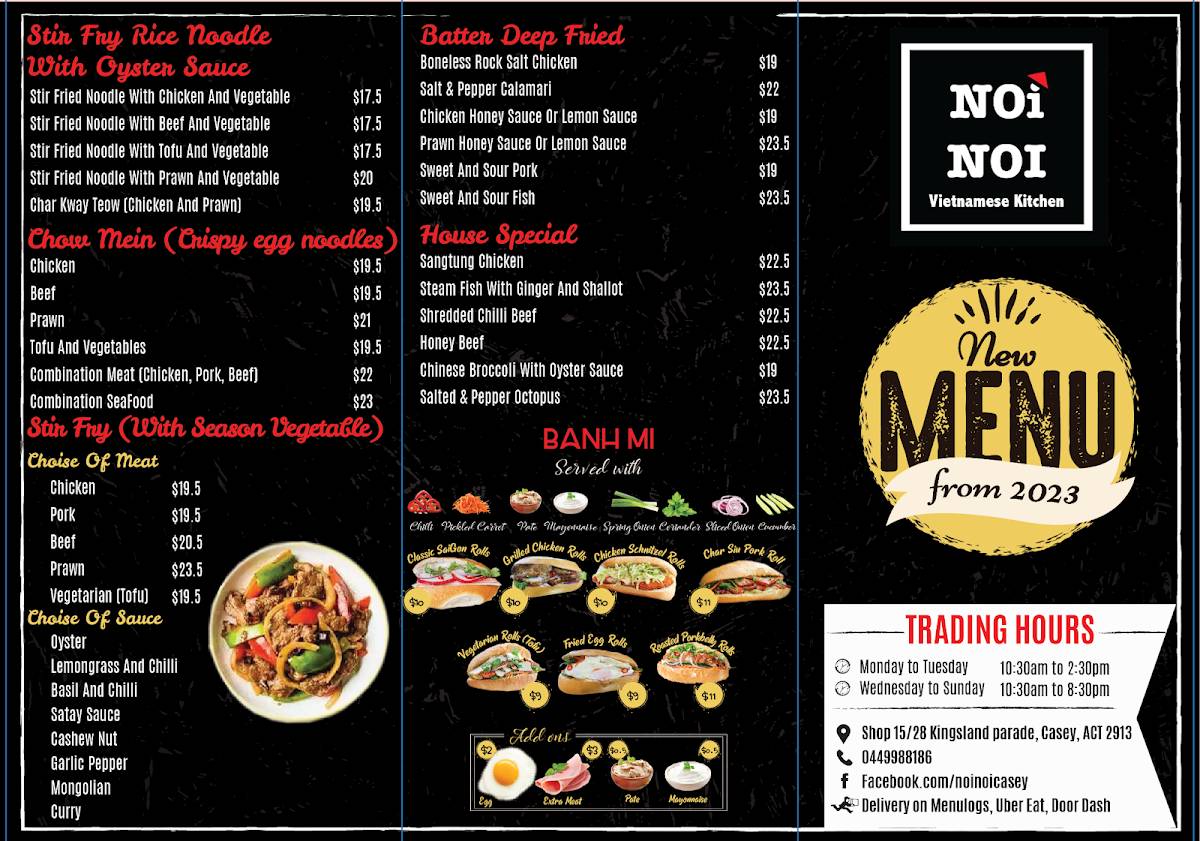 Menu at Noi Noi Vietnamese Restaurant in Casey, Casey