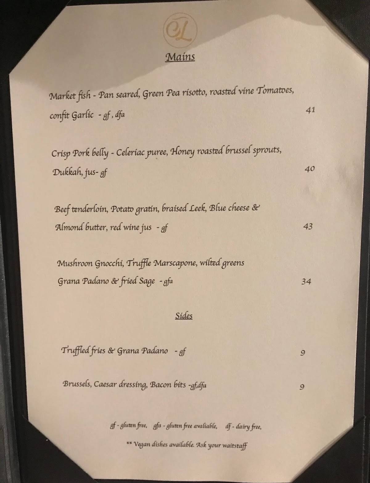 Menu at Cashmere Lounge Restaurant & Bar, Wellington