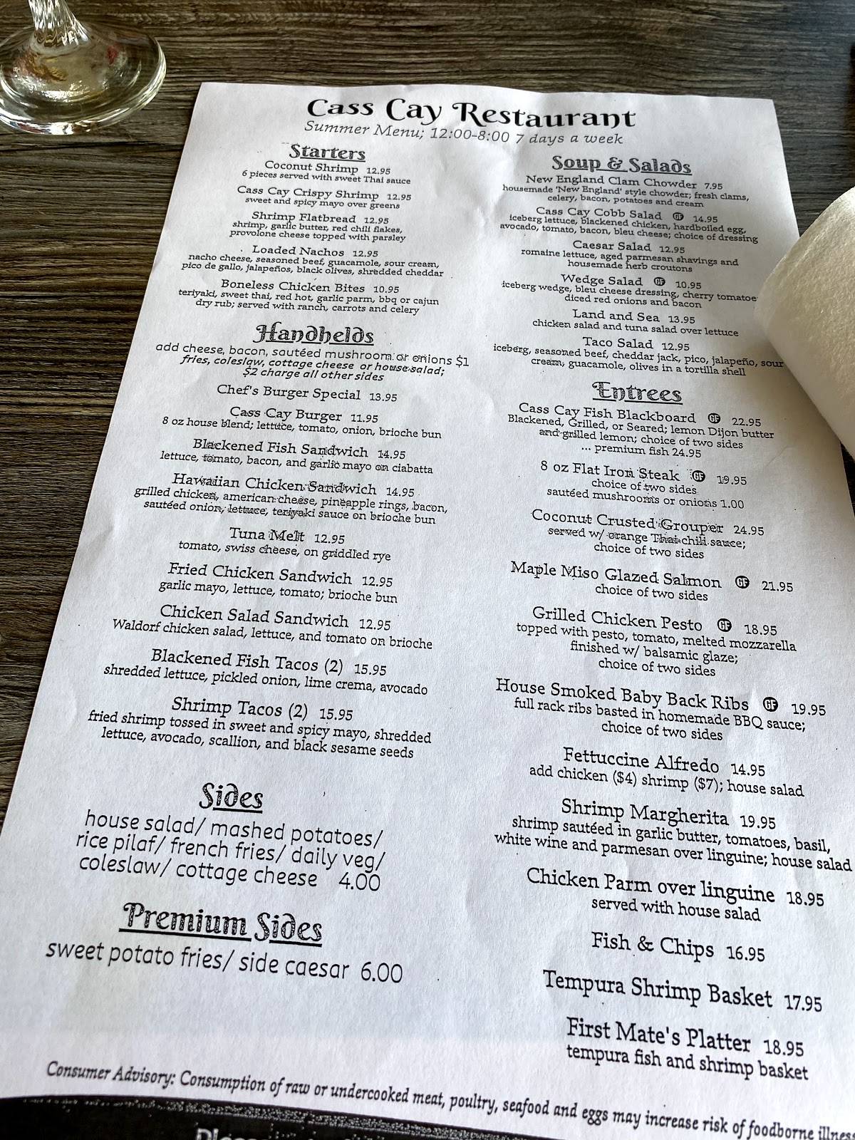 Menu at Cass Cay Restaurant & Bar, Burnt Store Marina