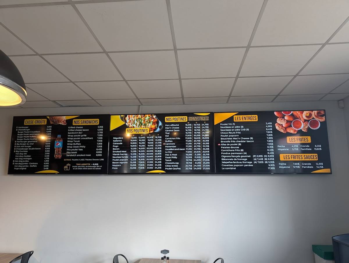 Menu au Casse-croûte Courteau St-Grégoire restaurant, Bécancour