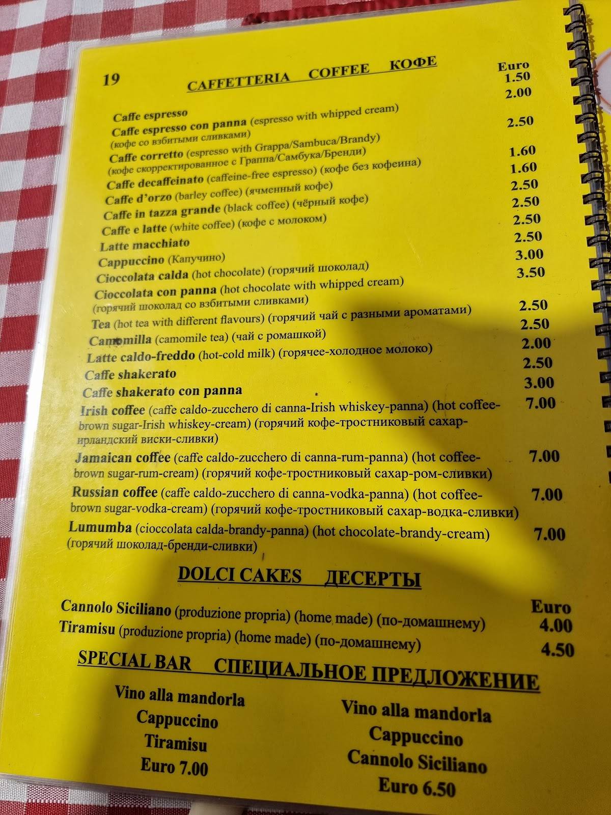 Menu at Gallo Cedrone pizzeria, Castelmola