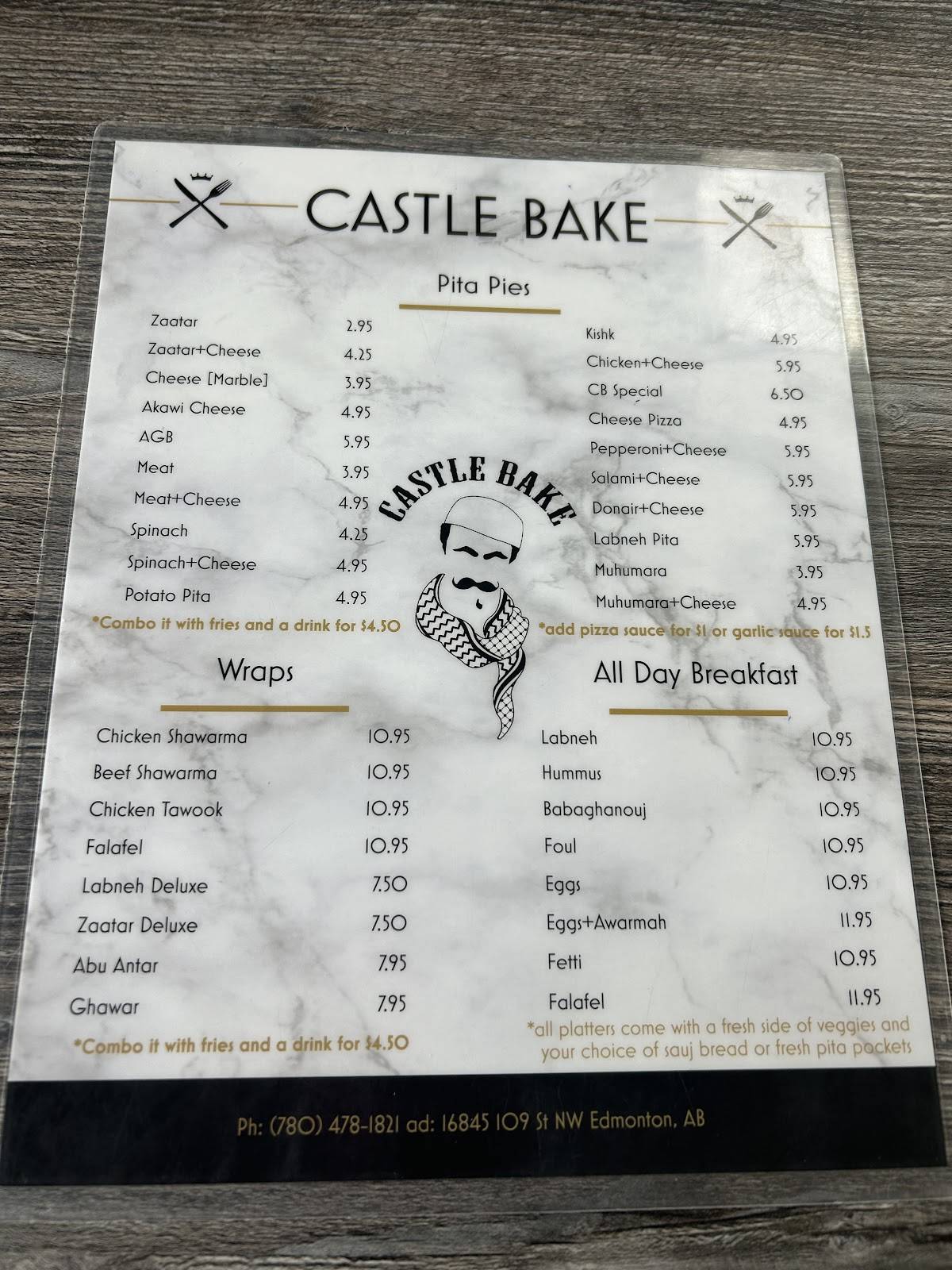 Menu at Castle Bake Pita pizzeria, Edmonton, 109 St NW