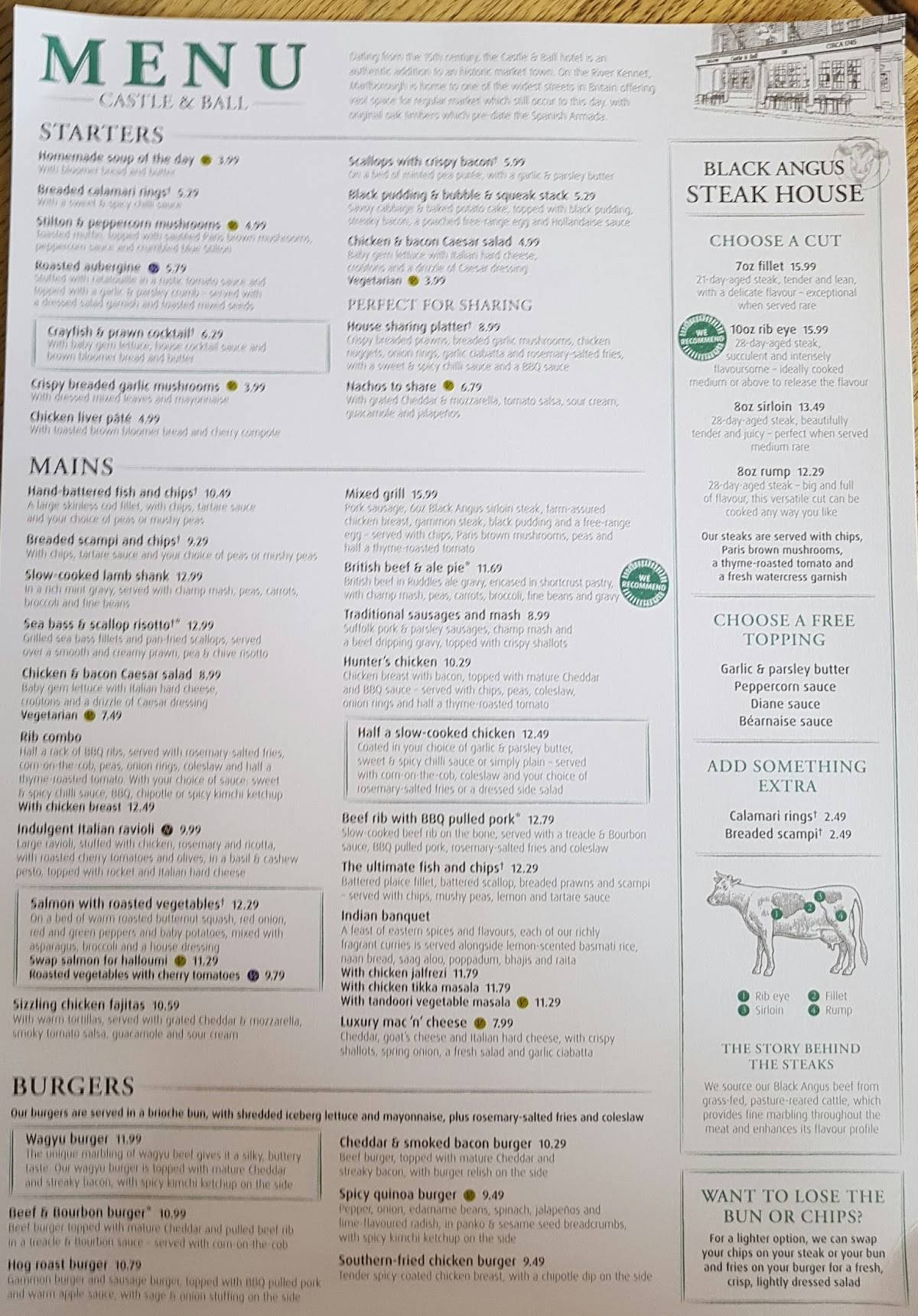 Menu at Castle & Ball pub & bar, Marlborough
