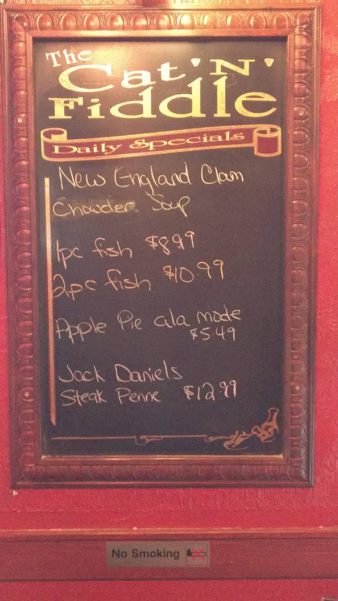 Carta del pub y bar Cat & Fiddle, Hamilton