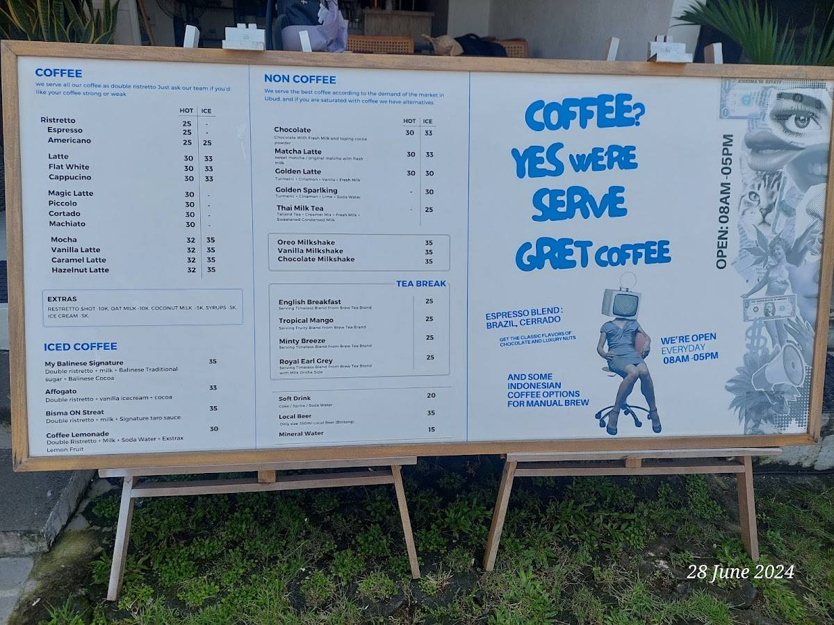 Menu at Cataria Coffee, Ubud