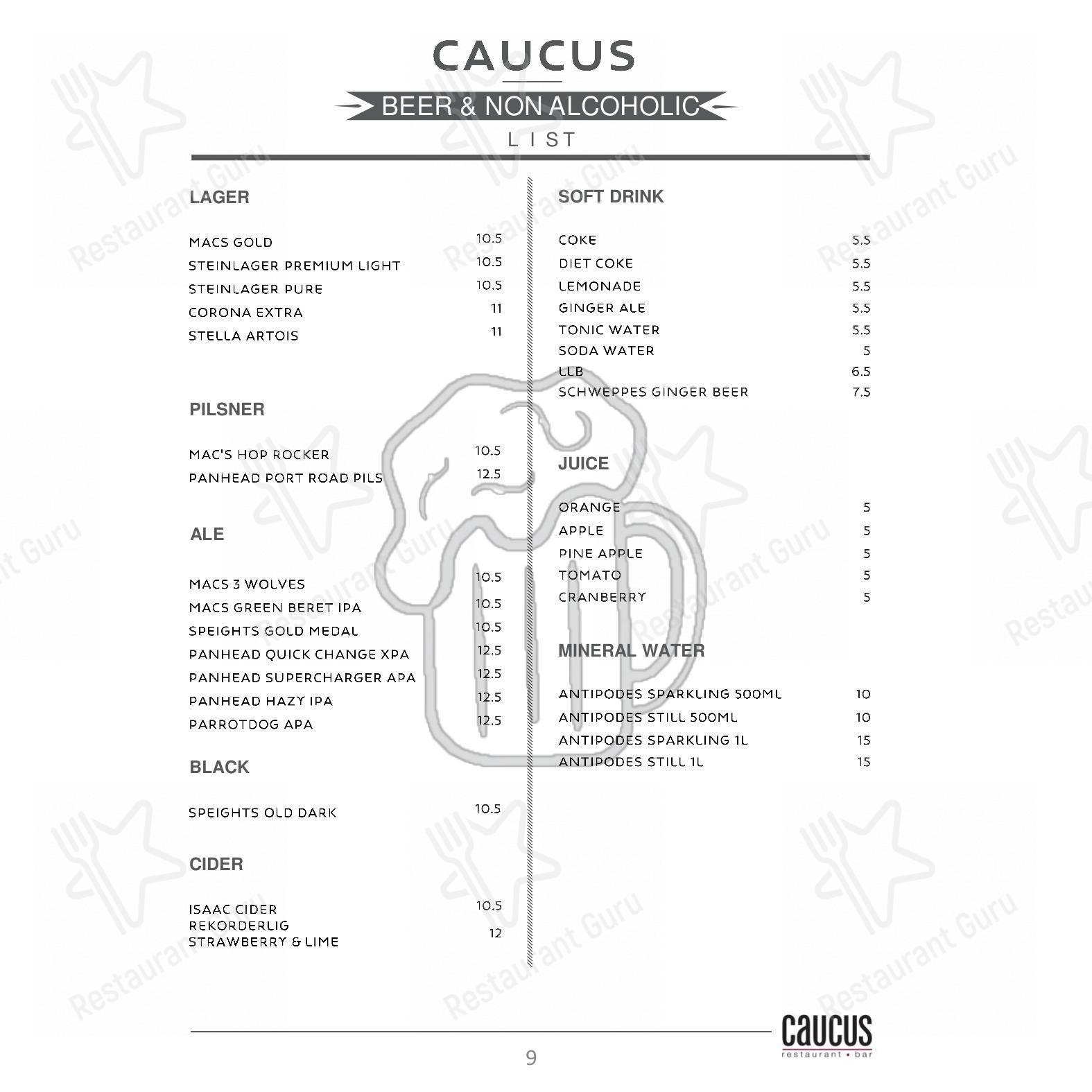 Menu at Caucus Restaurant, Wellington