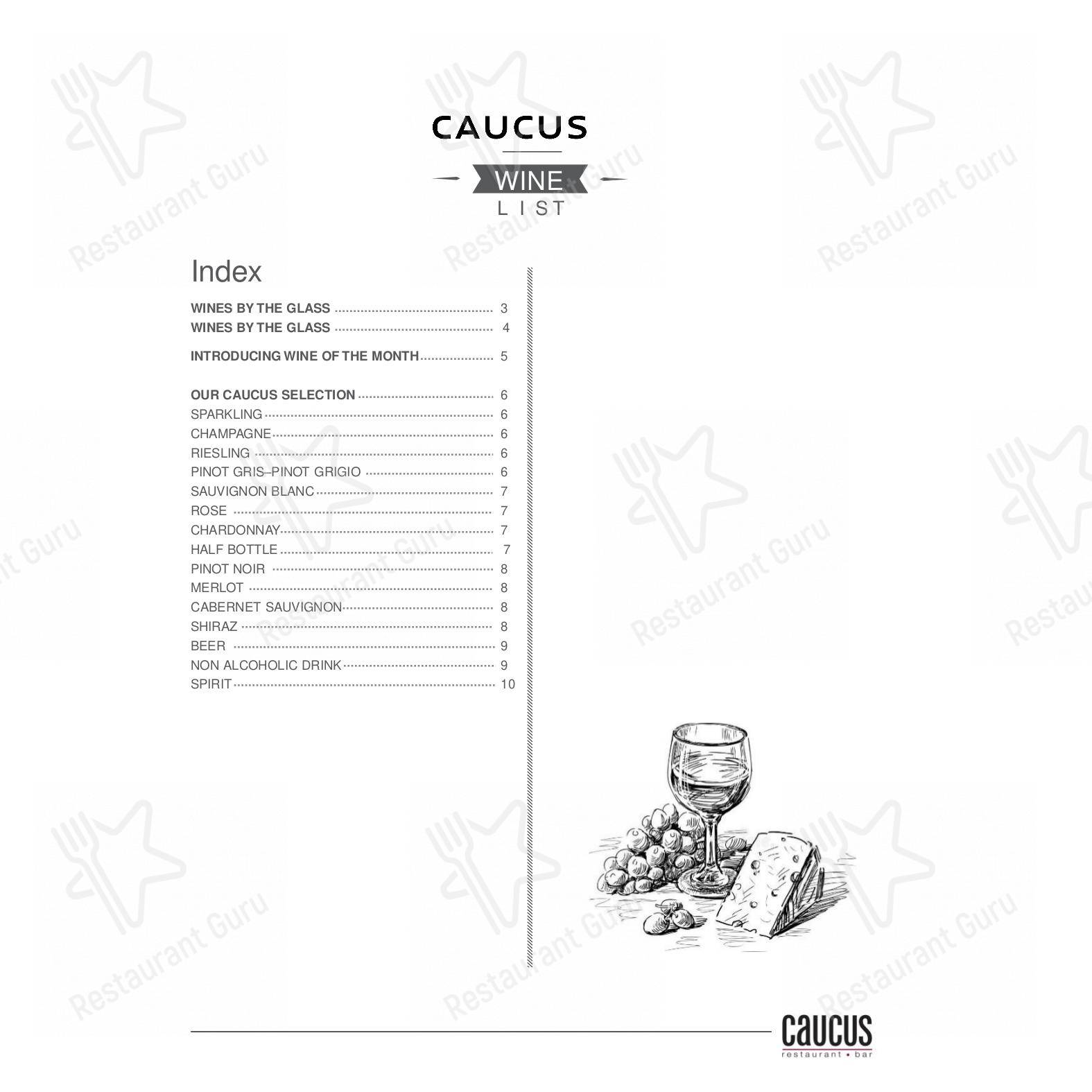 Menu at Caucus Restaurant, Wellington