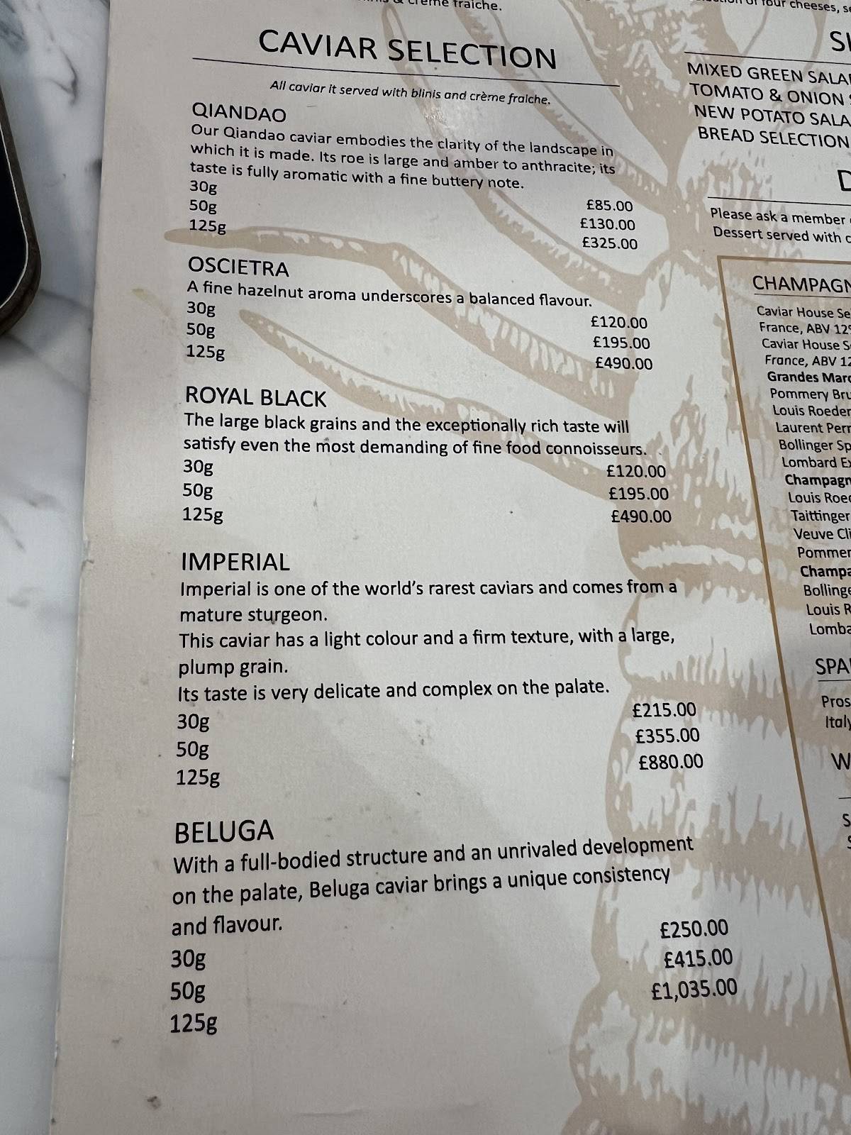 Menu at Caviar House & Prunier Seafood Bar, Hounslow, 넬슨 로드