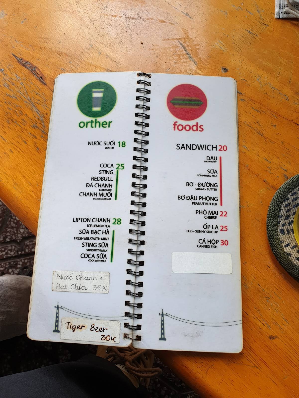 Menu at Cay Cot Dien - Café Books cafe, Ho Chi Minh City