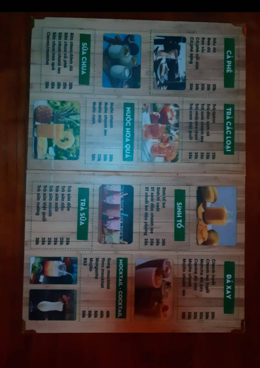 Menu at Cây Sung Cafe, Vietnam