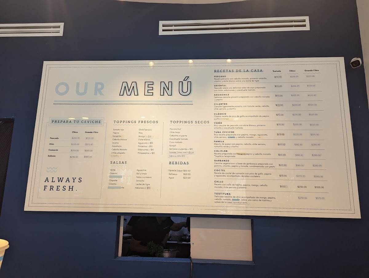 Carta del restaurante Cebicheria del Día, San Pedro Garza García