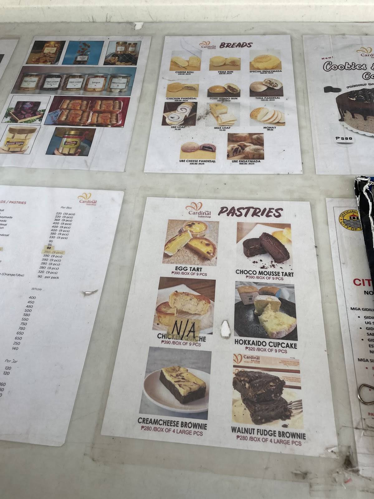 Menu at Cebu Cardinal Bakeshoppe, Cebu City
