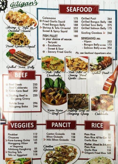 Menu at Giligan's restaurant, Cebu City, Ayala Center Cebu Level 3 ...