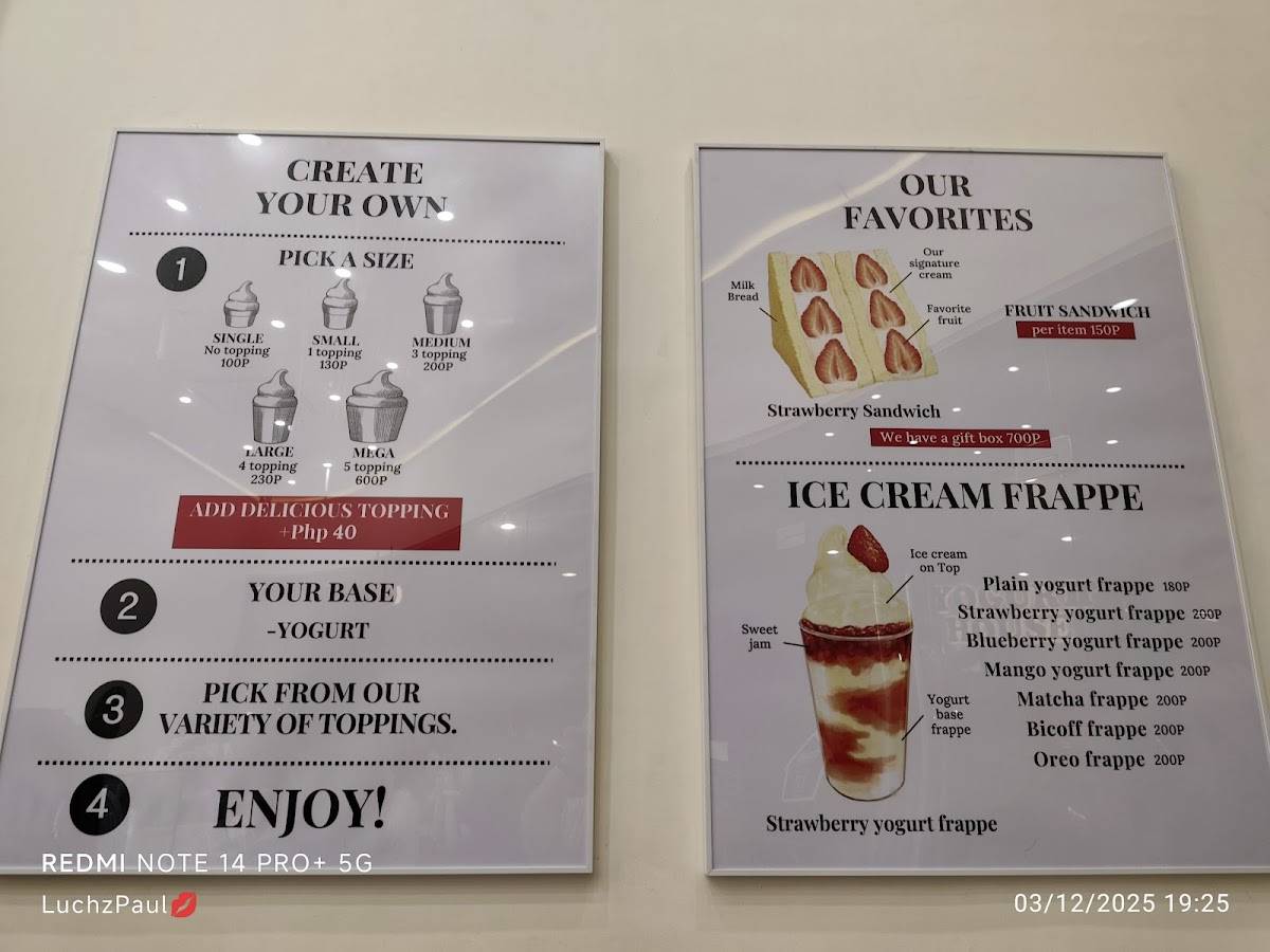 Menu at Yogurt House, Cebu City