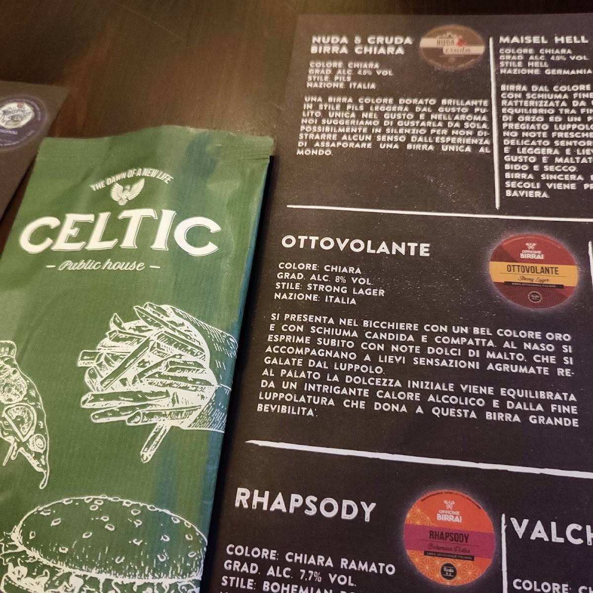 Menu da Celtic pub & bar, Mesagne