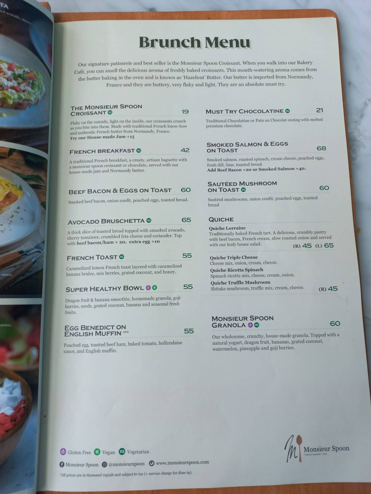 Menu at Monsieur Spoon Senayan City cafe, Central Jakarta