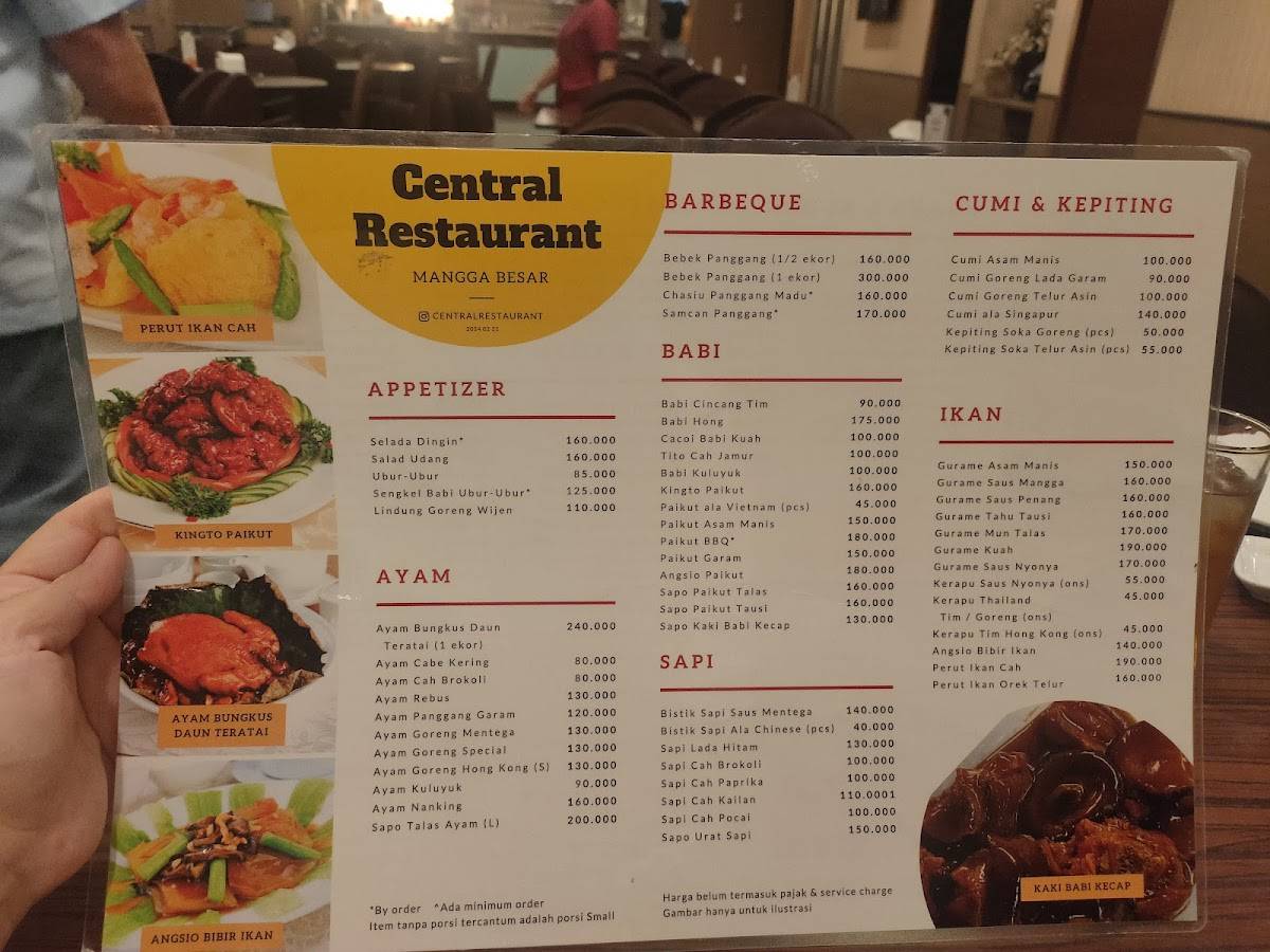 Menu at Central Mangga Besar restaurant, Central Jakarta, Jl. Raya ...