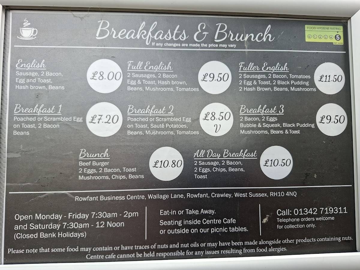 Menu at Centre Cafe, Crawley, Rowfant Business Centre