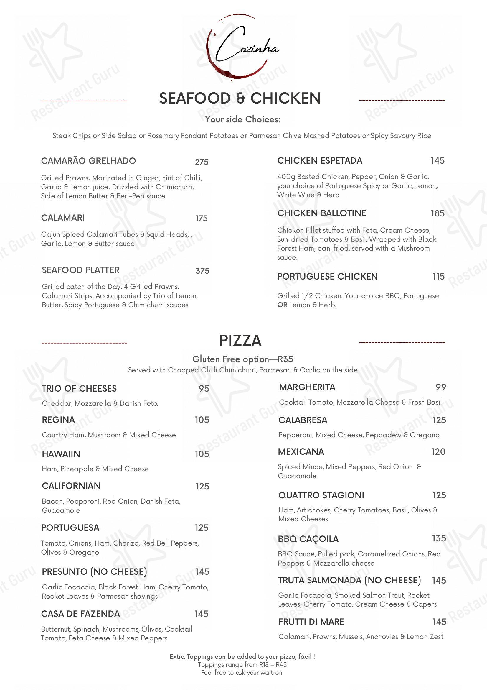 Menu at Cozinha restaurant, Centurion