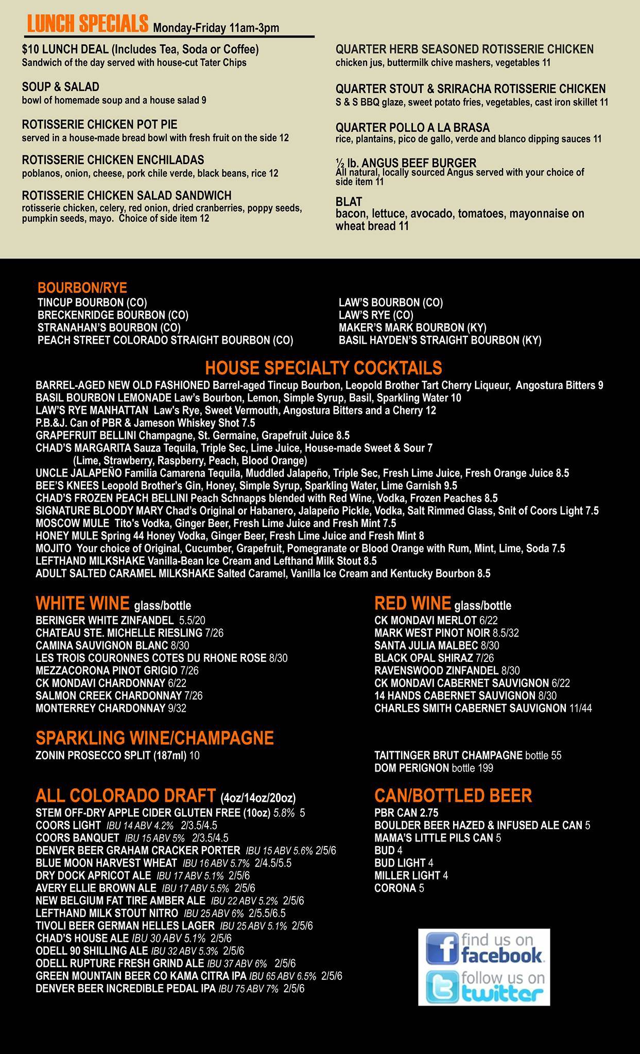 Menu at Chad's Grill pub & bar, Lakewood