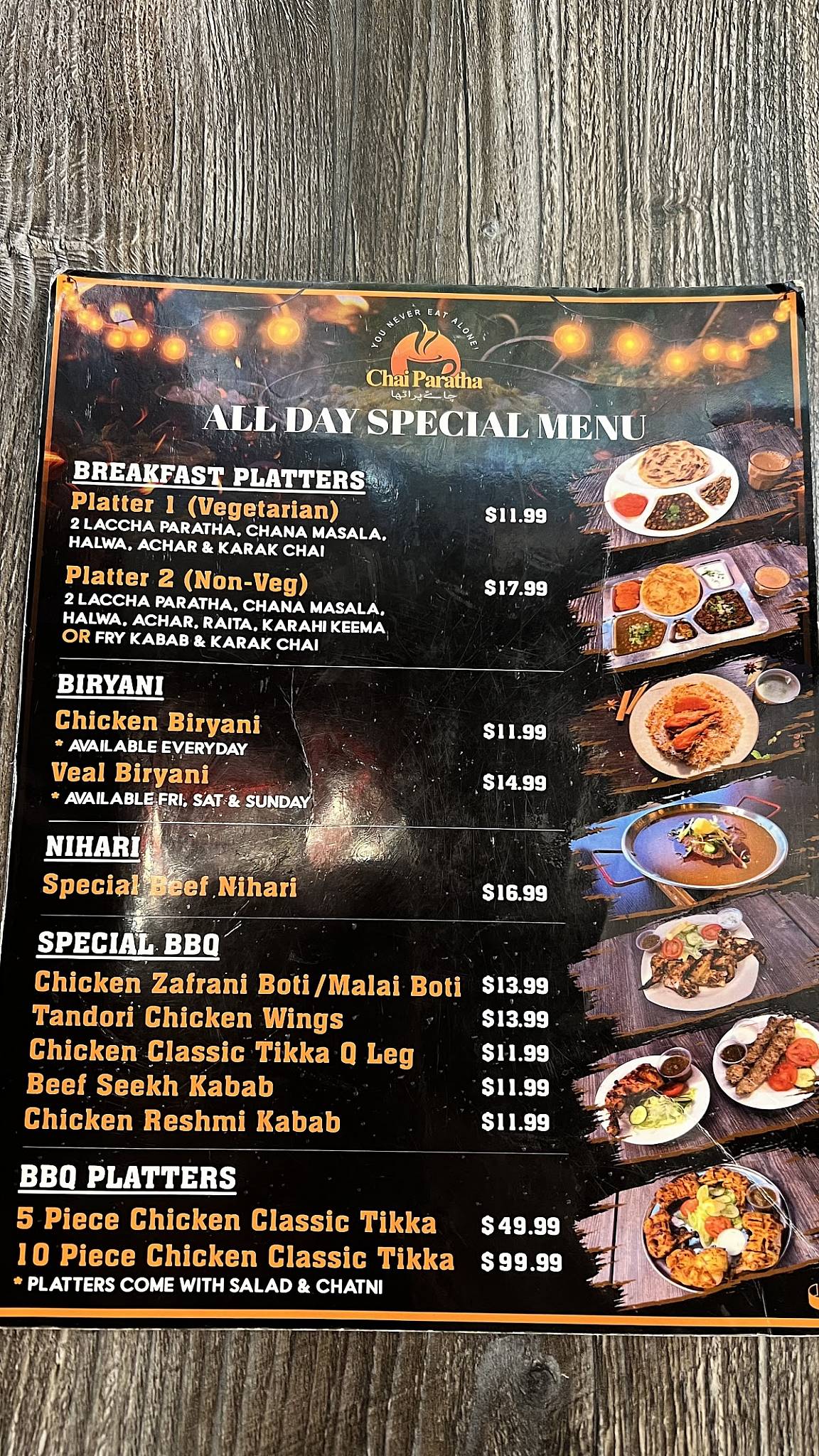 Menu at Chai Paratha Mississauga restaurant, Mississauga