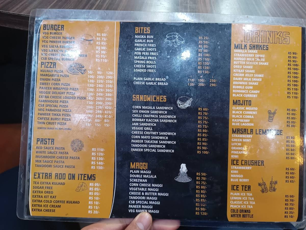 Menu at Chai Sutta Bar Talab Tillo, Jammu, Jammu