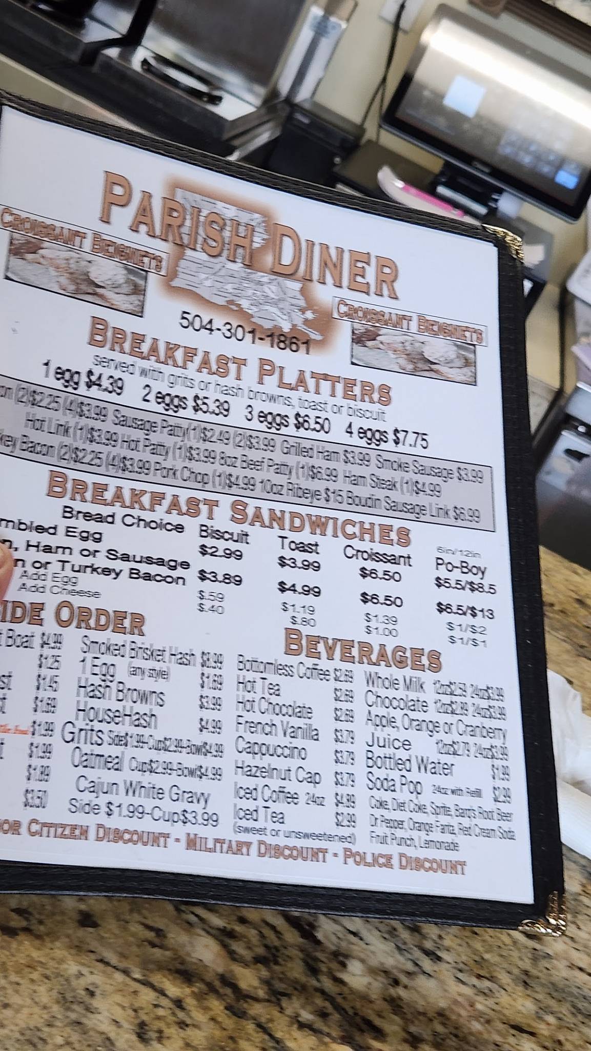 Menu at Parish Diner restaurant, Chalmette