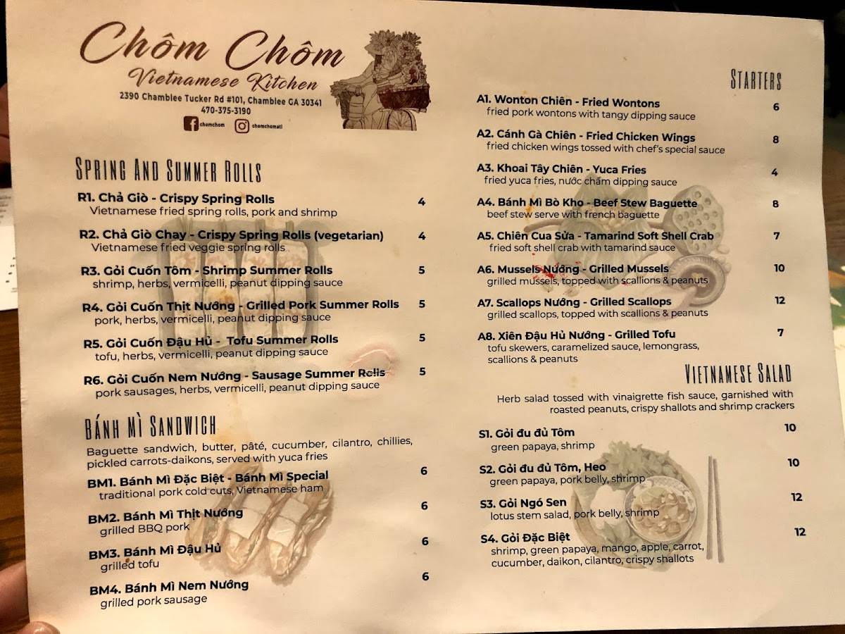 Carta del restaurante Chom Chom Vietnamese Kitchen, Chamblee