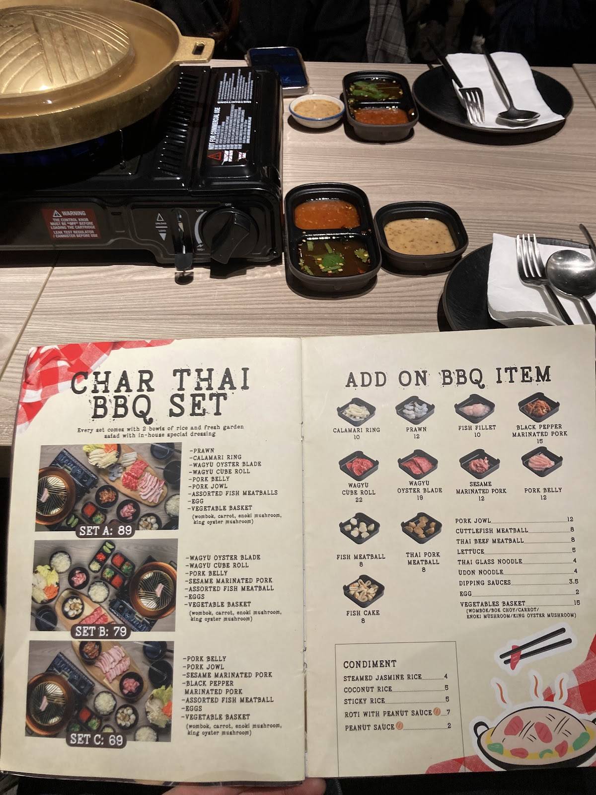 Menu at Char Thai BBQ, Mango Hill