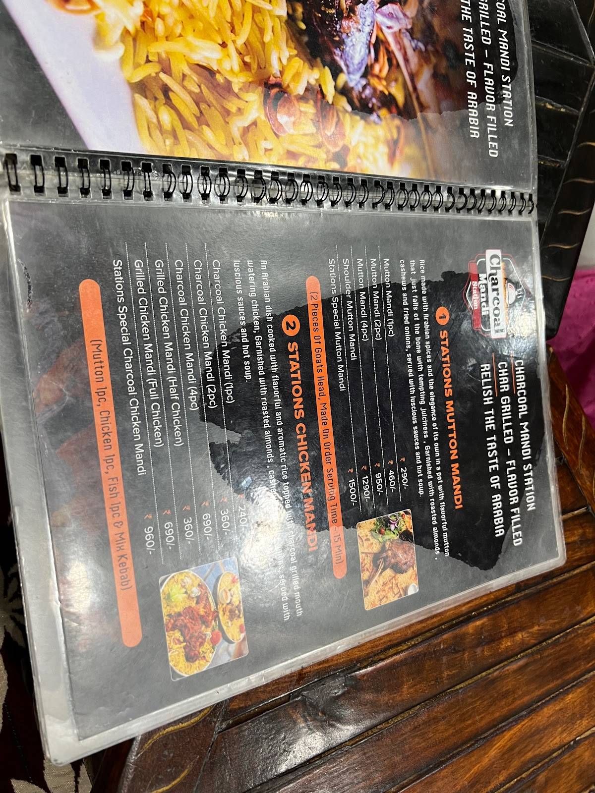 Menu at Charcoal Mandi, Hyderabad
