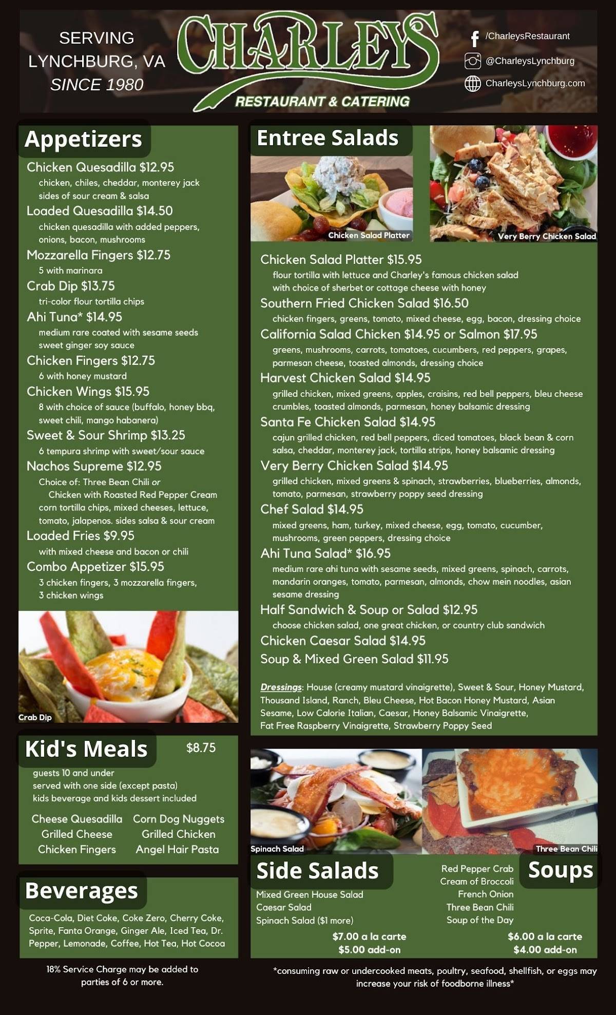 Menu at Charley's Restaurant and Catering, Lynchburg