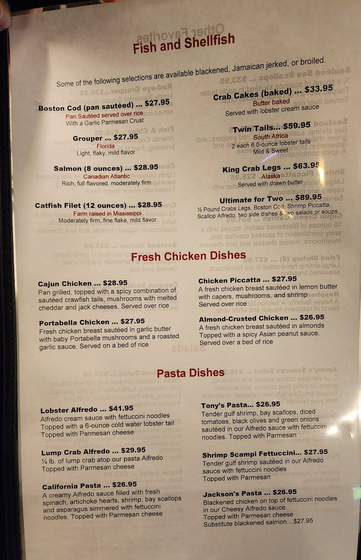 Menu at Charlie's on the Lake steakhouse, Omaha, S 144th St