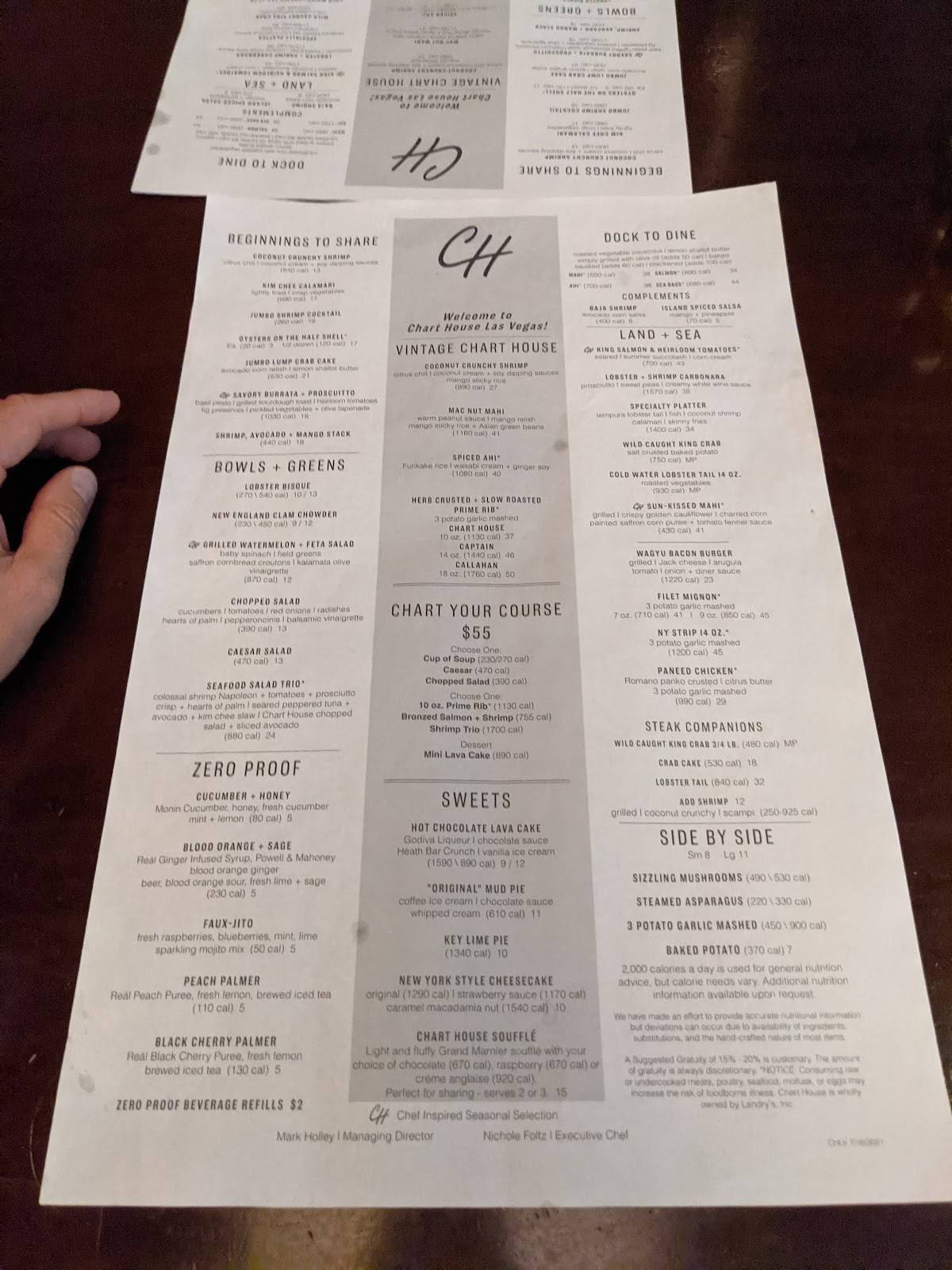 Menu at Chart House steakhouse, Las Vegas