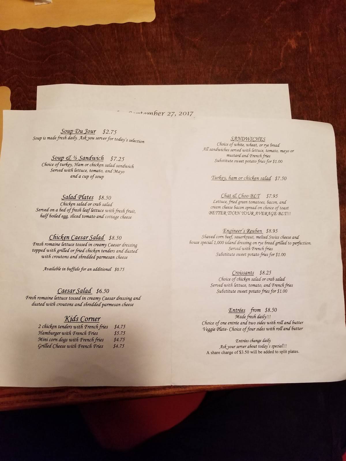 Menu at Chat & Choo LLC restaurant, Villa Rica