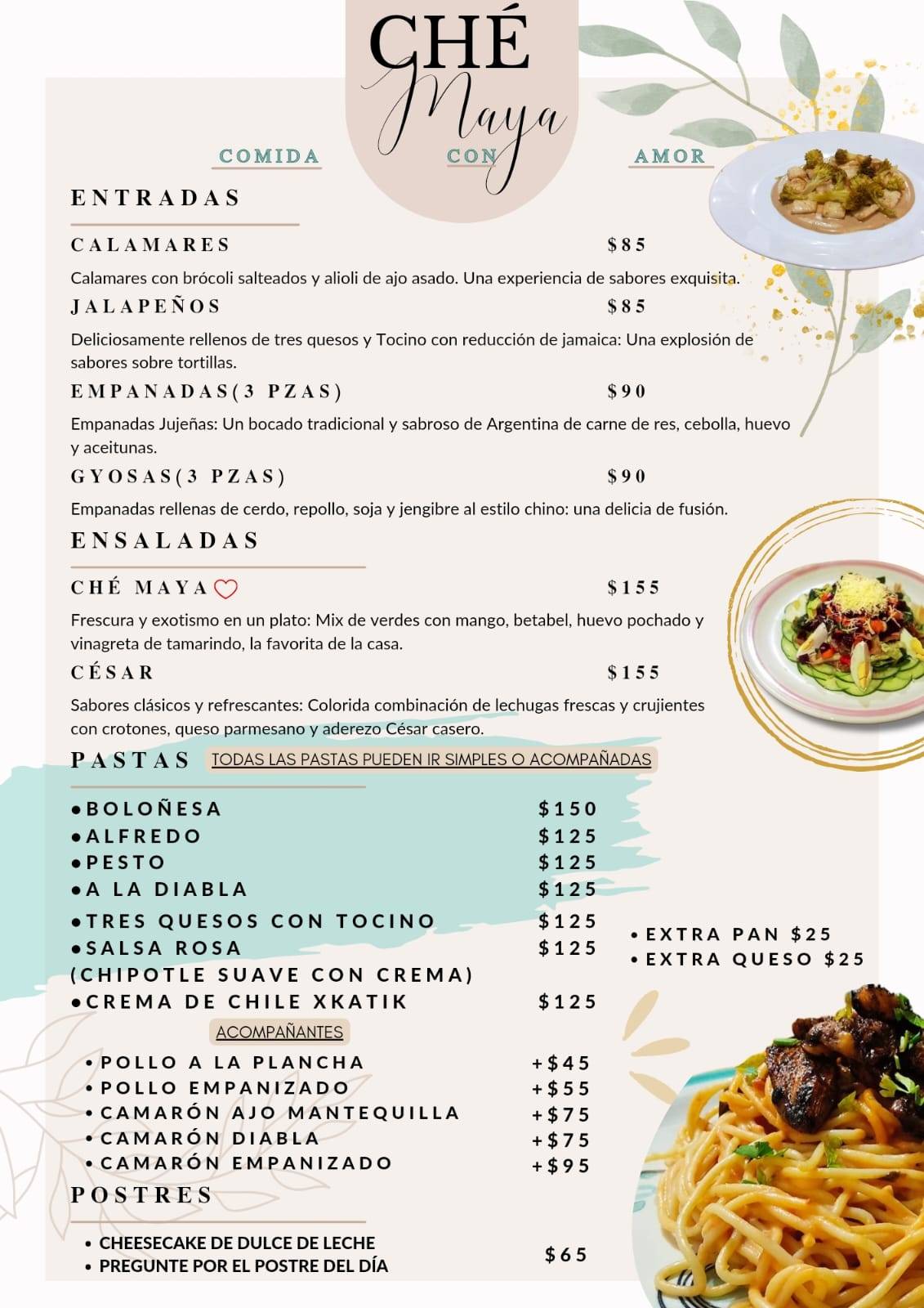 Menu at Che Maya restaurant, San Miguel de Cozumel