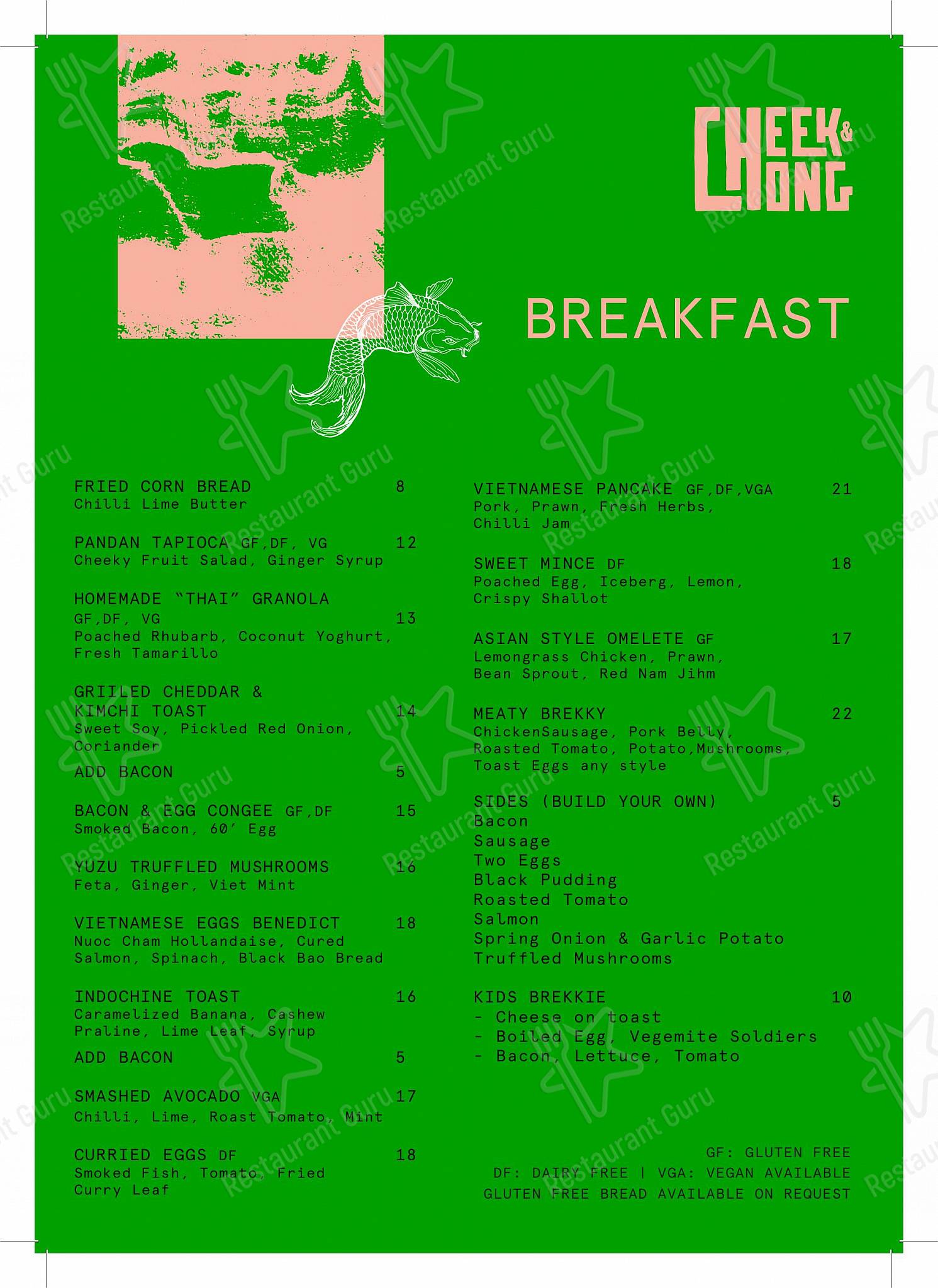 Menu at CHEEK AND CHONG restaurant, Orewa