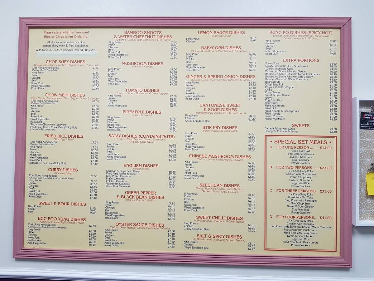 Menu at Chef Hong Kong fast food, Richmond