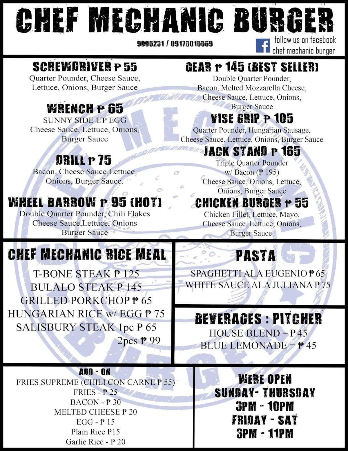 Carta del restaurante Chef Mechanic Burger, Mariquina