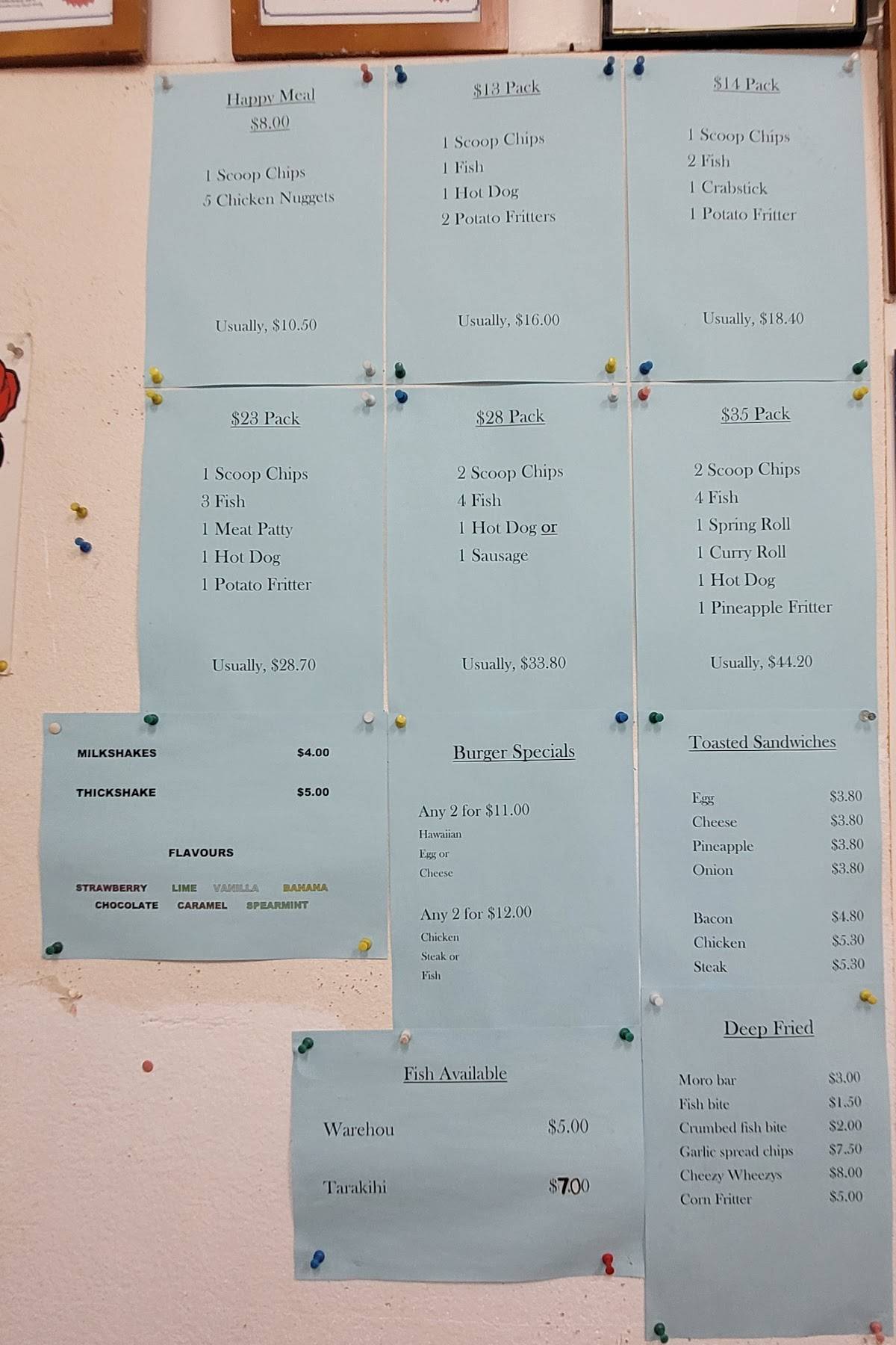 Menu at Chelwood Takeaways restaurant, Palmerston North