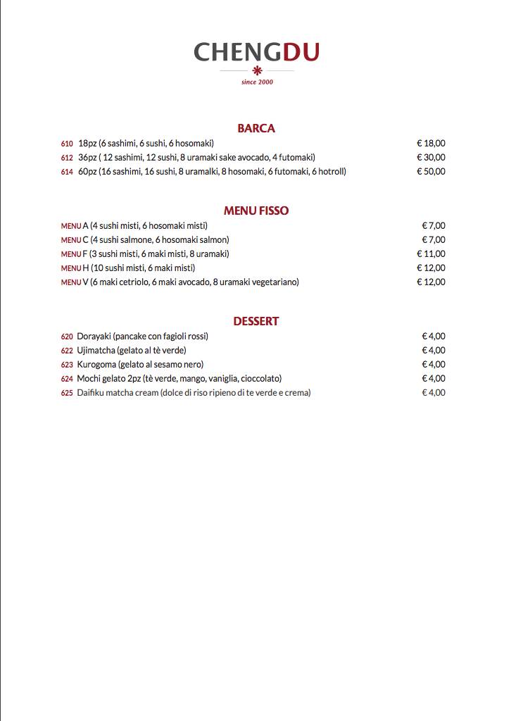 Menu at Cheng Du Ristorante Cinese, Rome