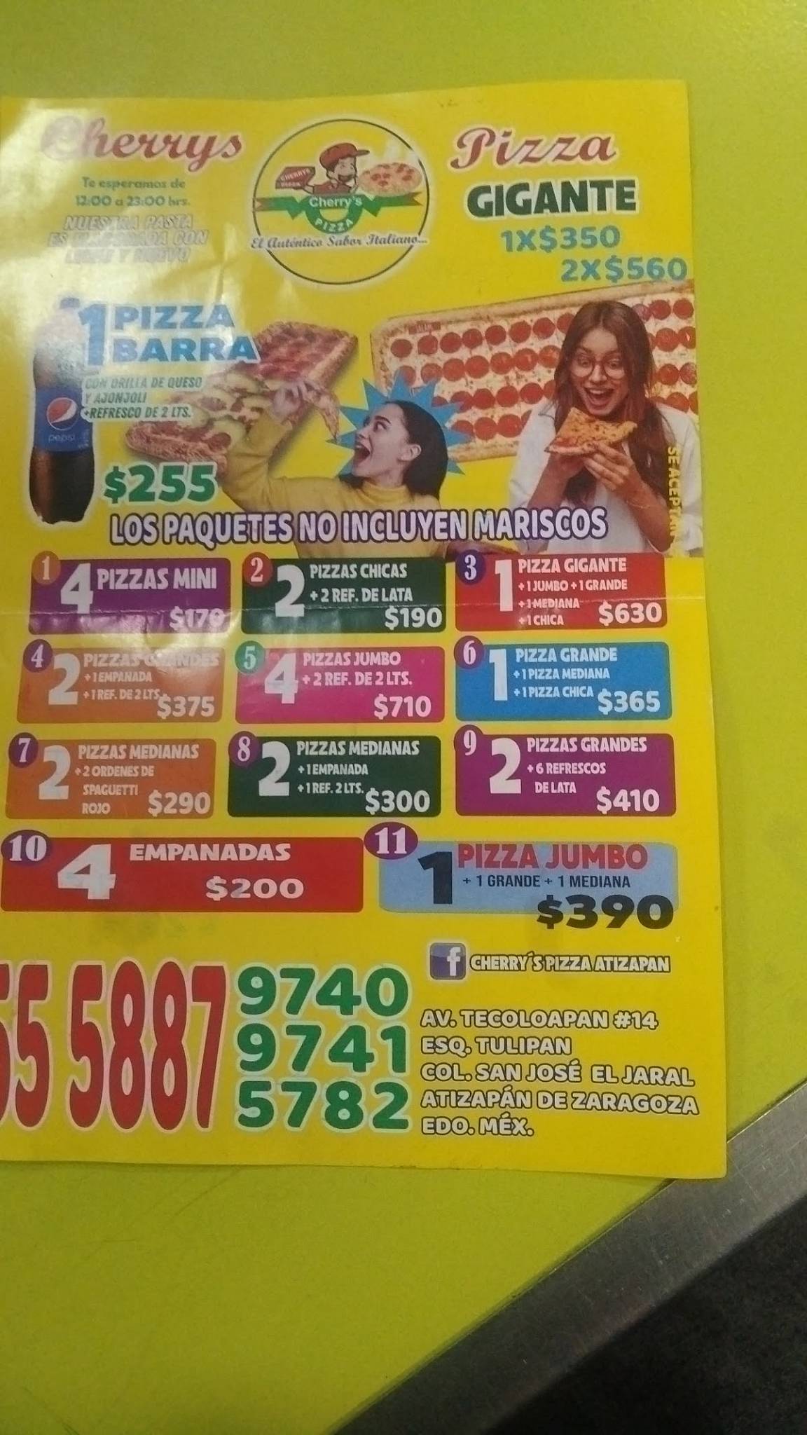 Carta del restaurante Cherry's Pizza Atizapán, Ciudad López Mateos