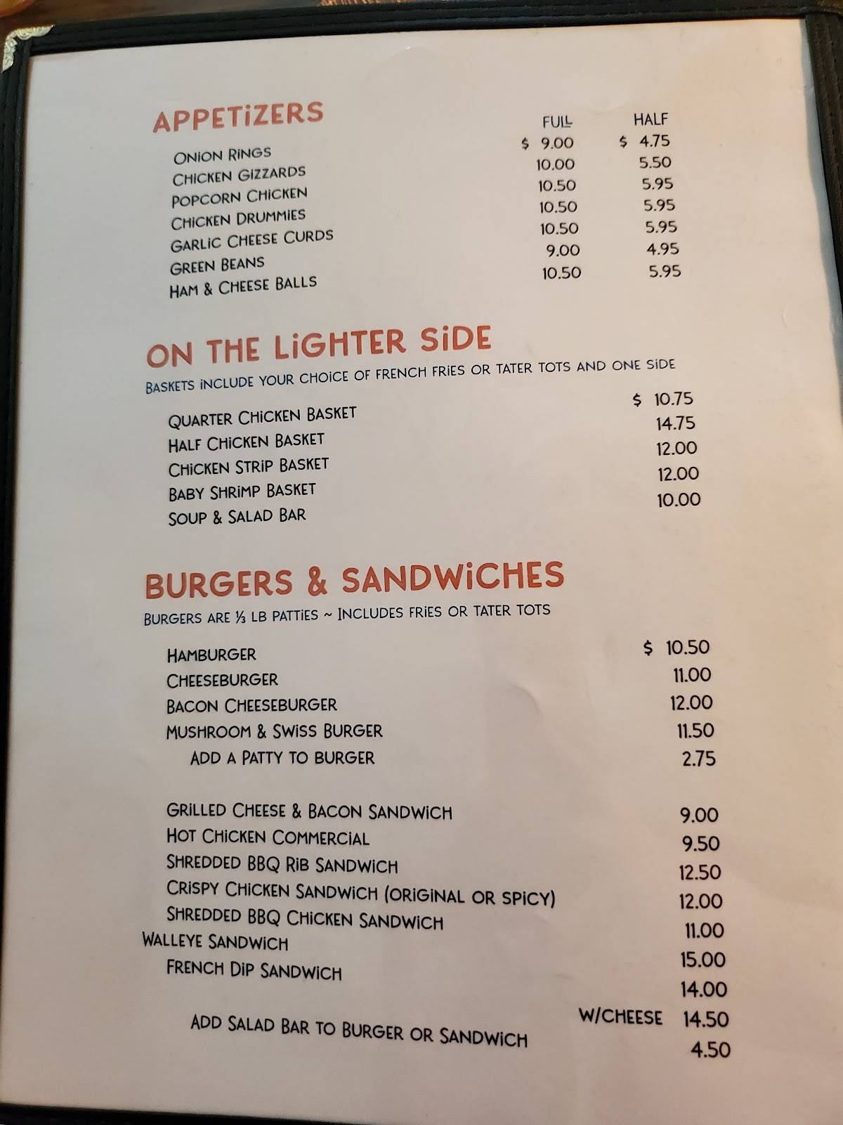 Menu at Chet's Lakeside Inn restaurant, Miltona