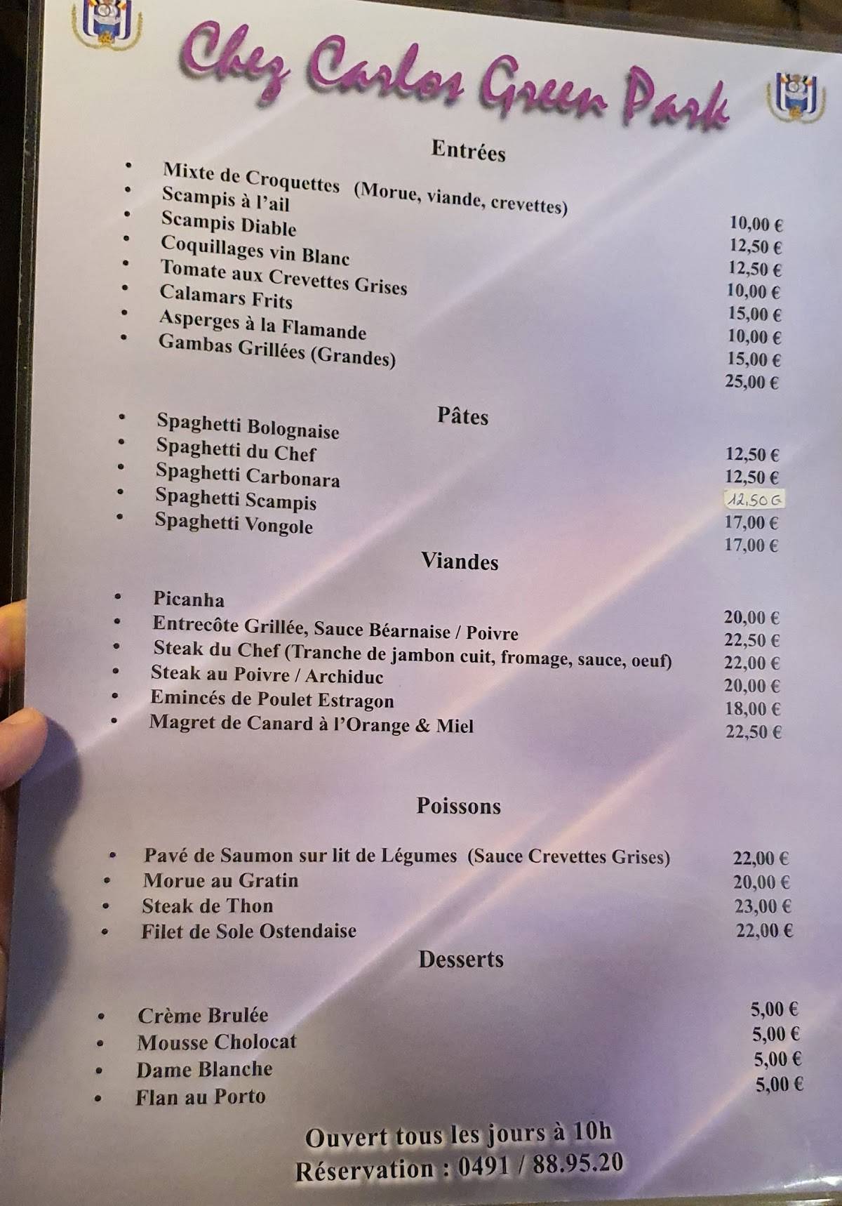 Menu at Chez Carlos Green Park, Anderlecht, Av. Théo Verbeeck 35