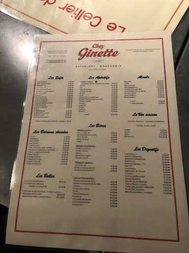 Menu au Chez Ginette restaurant, Genappe
